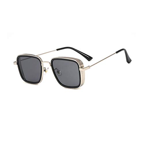 MYSNKU Kabir Singh Steam punk Square glasses Men's Aviator Sunglasses UV400 (T48-YIN BIAN HUI SE)