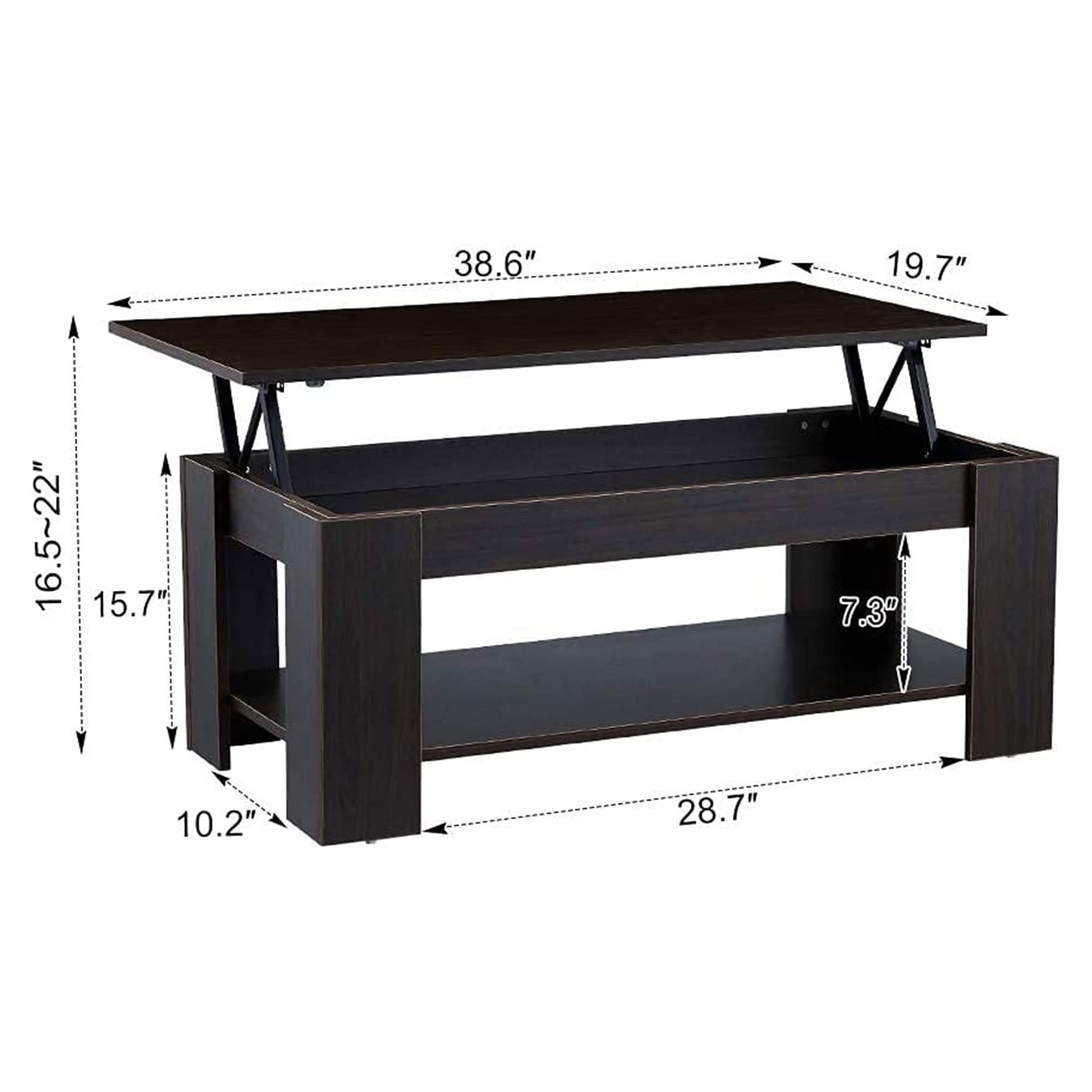 MELLCOM Lift Top Coffee Table,Rustic Coffee Table Lift Tabletop with Hidden Compartment,Pop-Up Storage Cocktail Table with Adjustable Steel Frame, Dining Table for Living Room, Wood/Dark Brown
