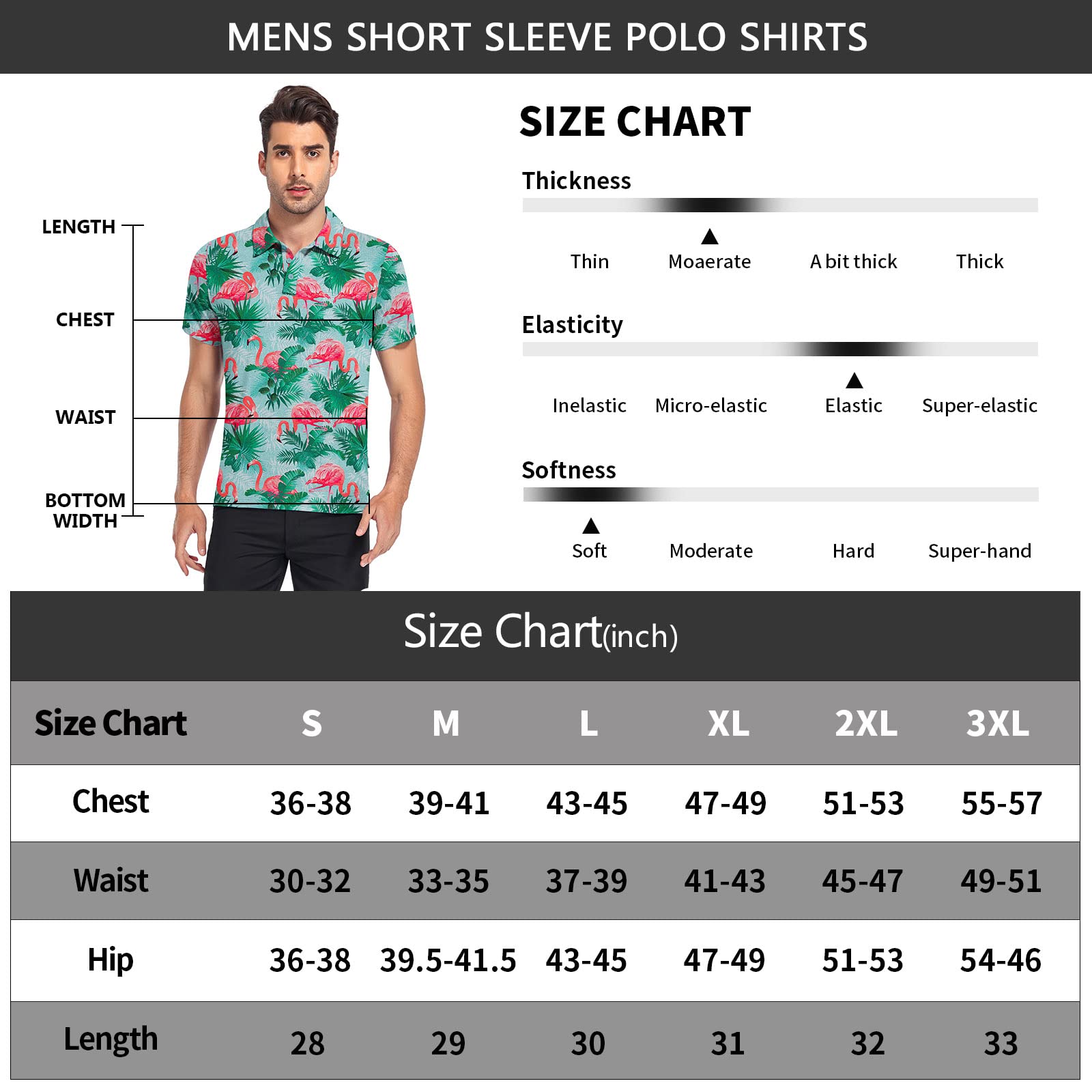 Soneven Men Short Sleeve Golf Shirts Polo Shirts Print Performance Moisture Wicking Golf Polos for Mens Flamingos