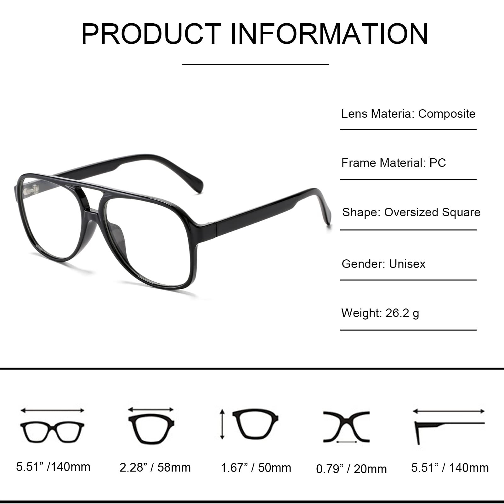 Pro Acme Oversized Fake Nerd Glasses Women Men Non Prescription Large Clear Lens Glasses Classic Double Bridge Eyeglasses (Shiny Black)