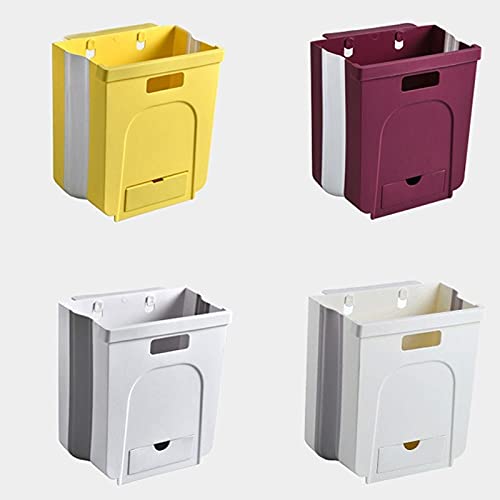 MYRRHE Cans, Kitchen Folding Waste Bin Cabinet Door Hanging Trash Can Garbage Can Car Foldable Trash Bin with Drawer Toilet Trashcan (Color : Creamy-White)