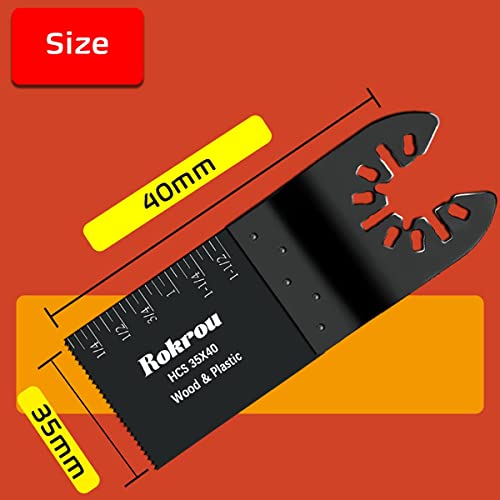 Rokrou 50 PCS Oscillating Tool Blades Multitool Blades , Accessories Bits Quick Realse Nail Wood & Drywall (35mm HCS) FITS Dewalt Fein Multimaster Bosch Makita Milwaukee Rockwell Ryobi Black & Decker