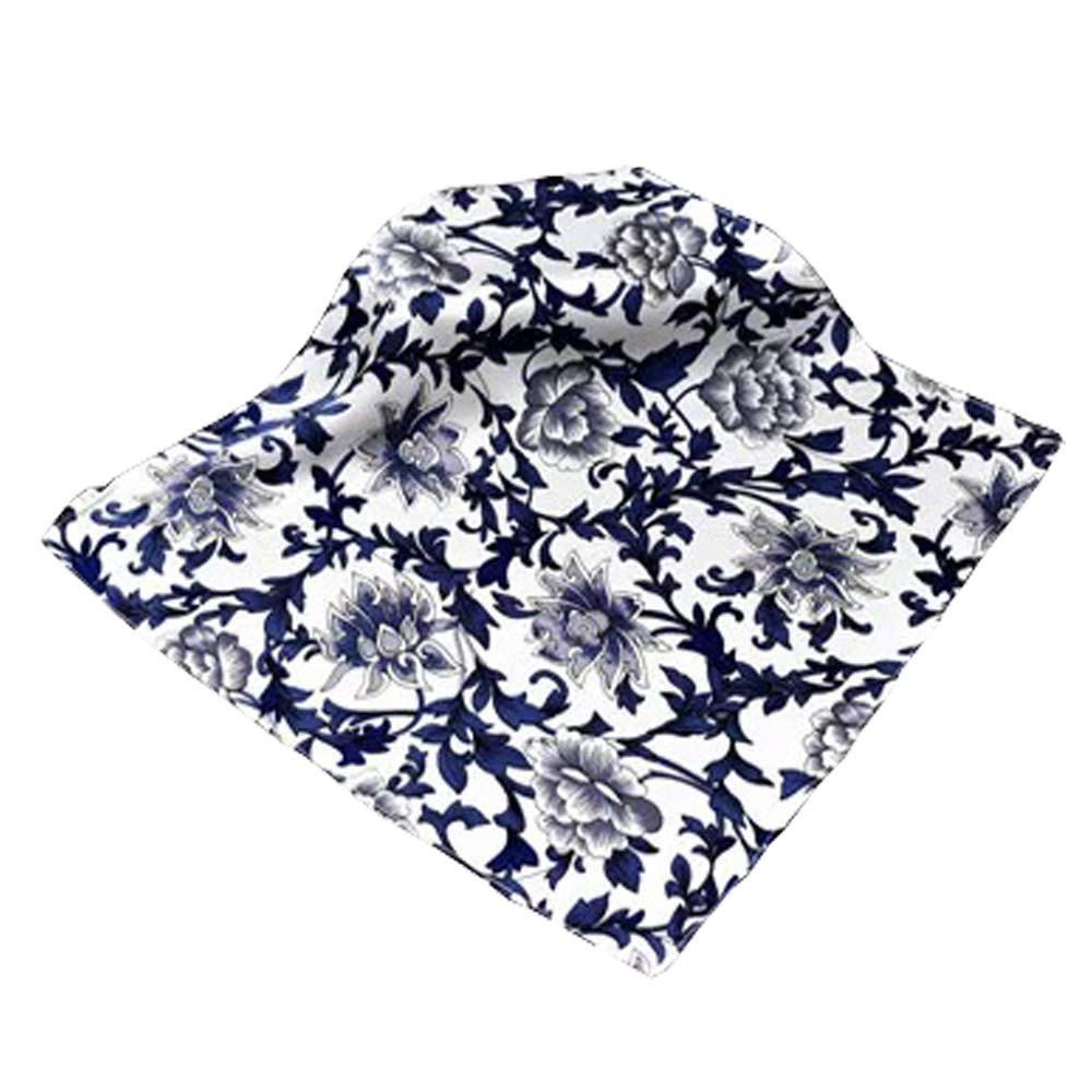 Pocket Square,Bandana,handkerchief, hanky,silk cerpe satin with oriental art pattern (Blue and white porcelain pattern)