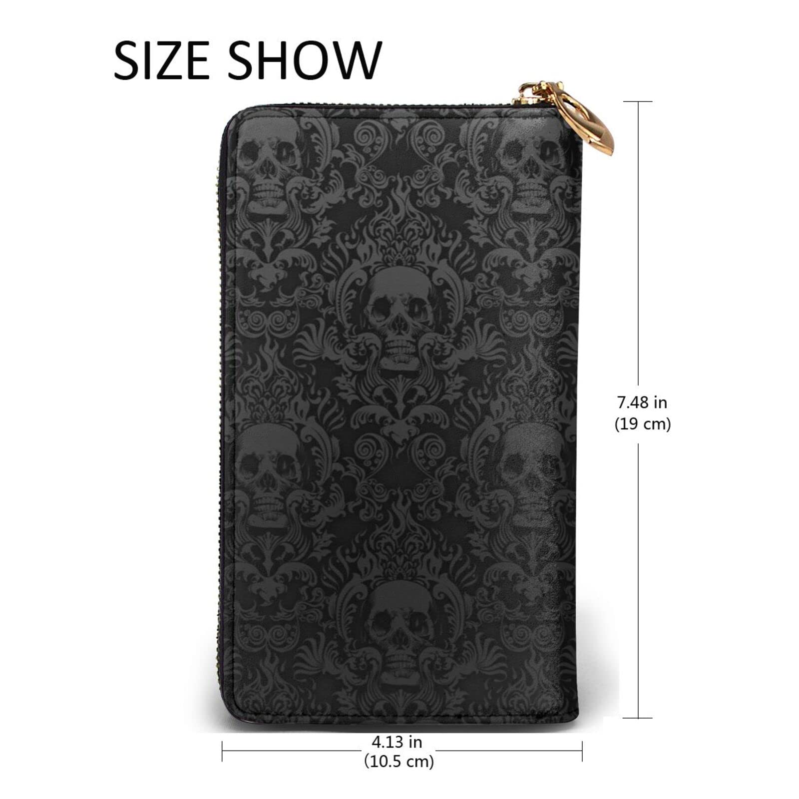 VVTDESA Gothic Wallpaper Skull Print Men'S And Women'S Leather Wallets Clutches And Wallets Soft Leather Print Zip Multi Card Slots