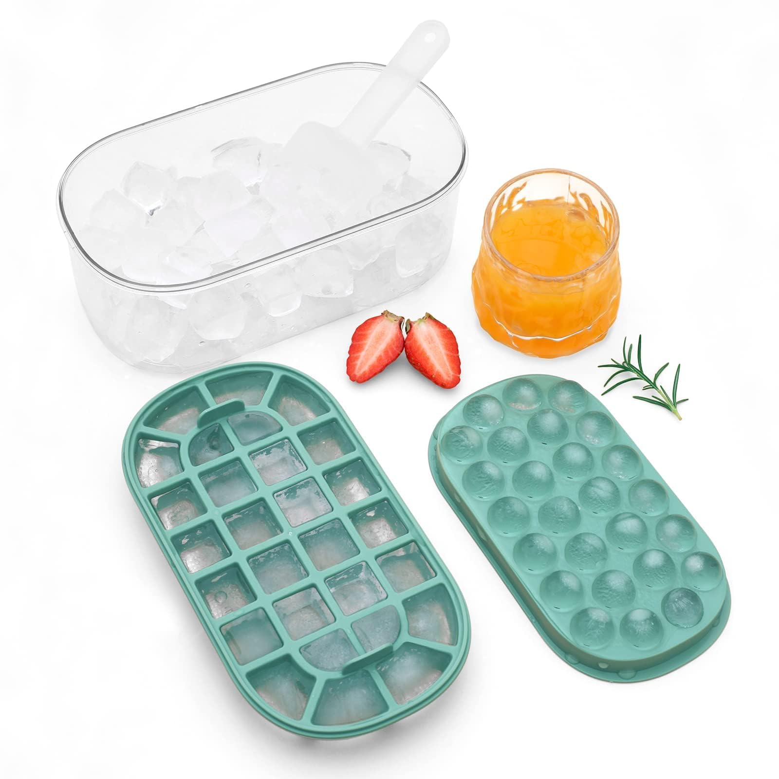 Spectabilis Small Ice Cube Molds & Trays Set for Freezer with Lids and Bin, Easy-Release Ice Molds for Whiskey, Cocktails, Coffee, Water Reusable and Perfect for Camping, BBQs, and Outdoor Adventures.