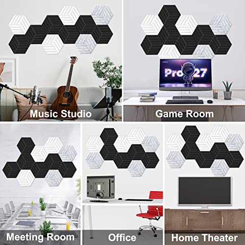 Tutmyrea 36 Pack Self-adhesive Acoustic Panels, 12" X 7" X 0.4" Diamond Splice Sound Proof Wall Panels, High Density Decorative Acoustic Wall Panels for Studio Office Home, Black