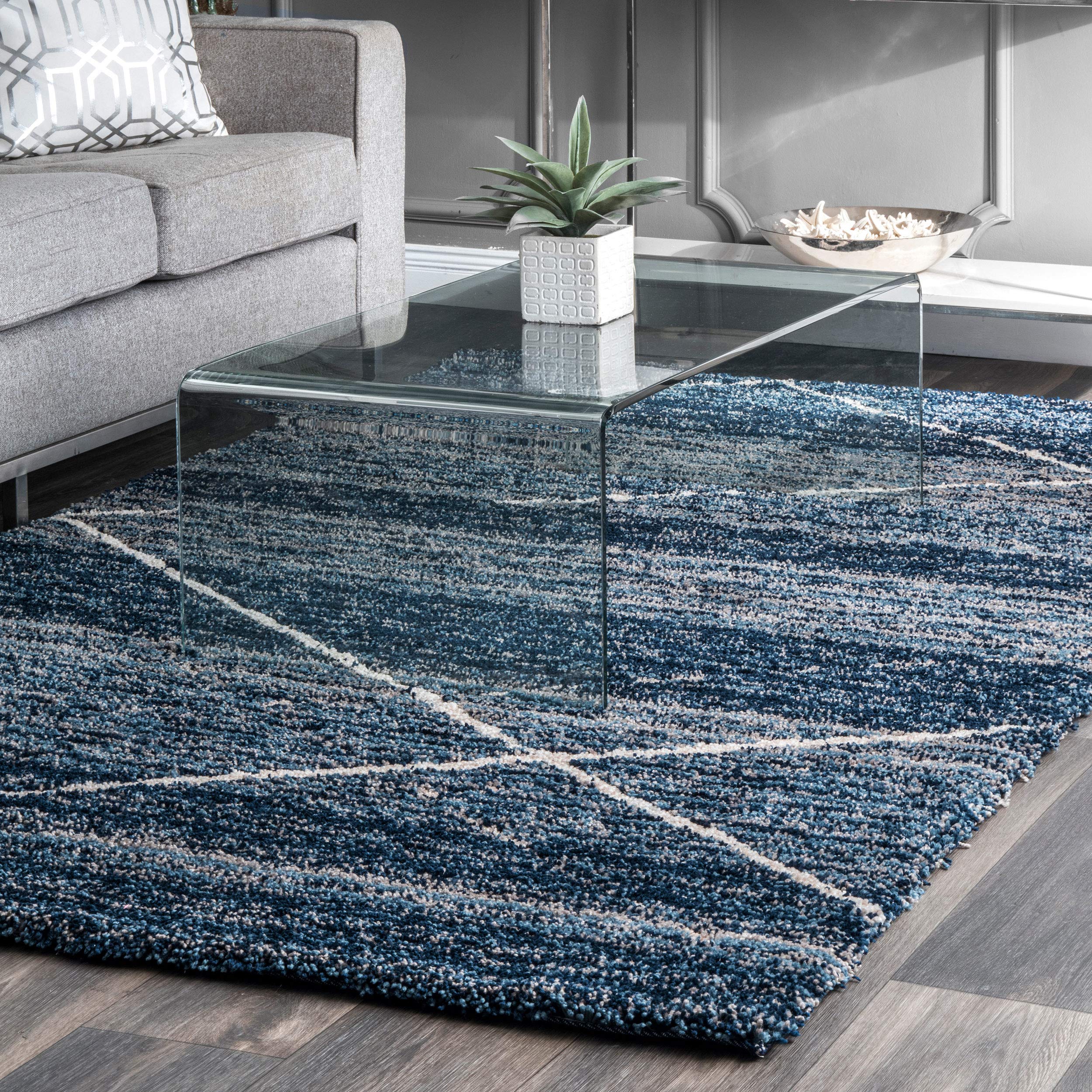 nuLOOM Hand Tufted Trellis Vito Shag Area Rug, 5x8, Blue