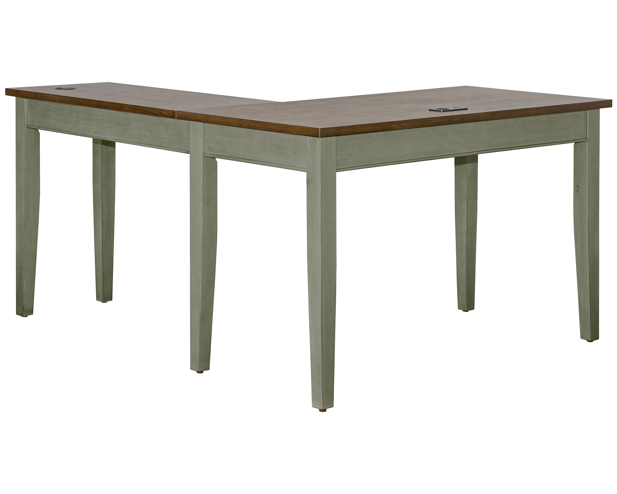 Martin Furniture Sit/Stand Farmhouse Wood Writing, Open L-Shaped Table, Office Desk and Return, Sage Green