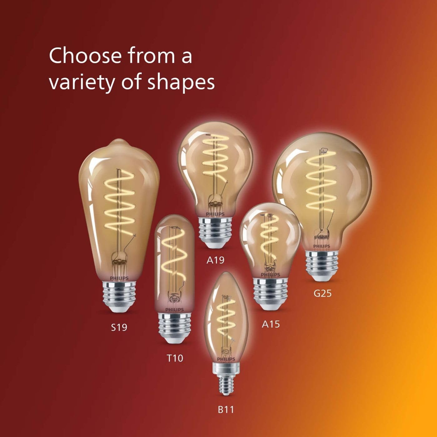Philips LED Vintage Flicker-Free Amber Straight ST19 Dimmable, Eyecomfort Technology, 300 Lumen, Amber Light(2000K), 4.4W=40W, Title 20 Certified, E26 Base, 2-Pack, (564849)