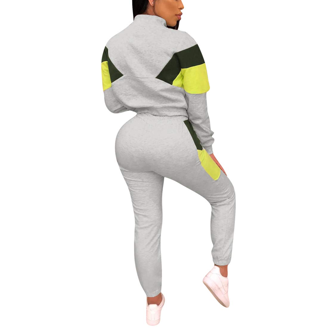 Nimsruc Womens 2 Piece Tracksuit Long Sleeve Casual Patchwork Pullover Pants Set Gray L