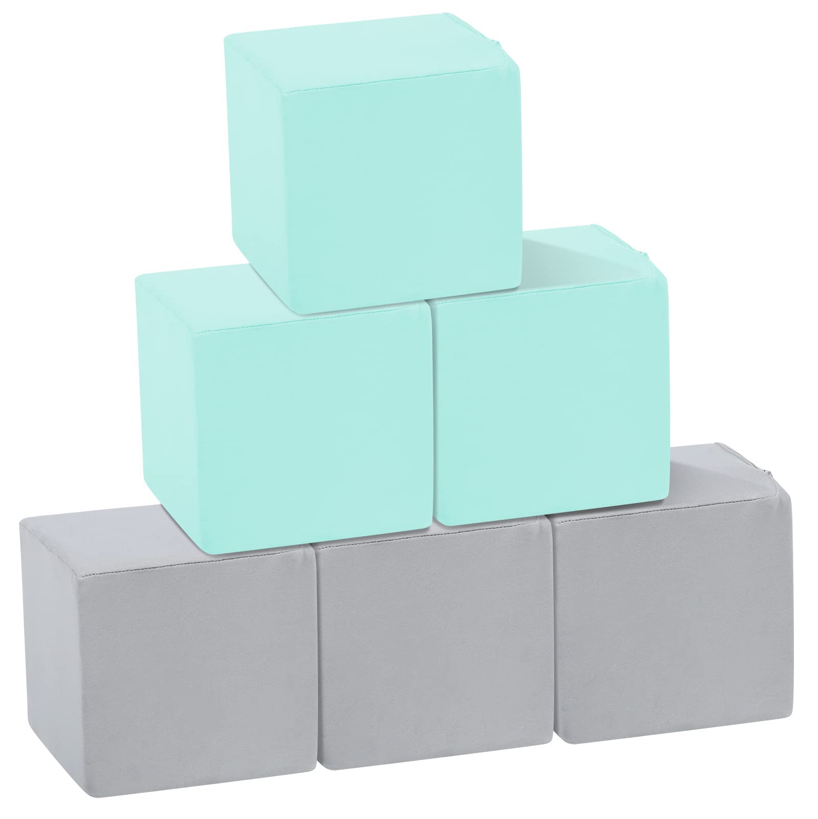 TRENDBOX 6 Pcs Toddler Foam Blocks, 5.5inch Soft Foam Cubes Blocks with Detachable Washable Cover, Soft Play Blocks for Toddlers and Kid (Light Gray/Blue)…