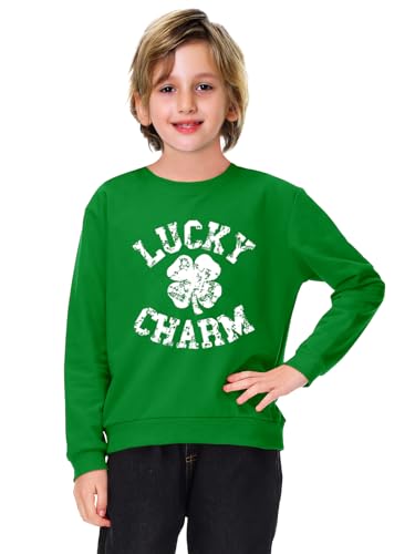 Remimi St Patrick's Day Girls Sweatshirt Boys Green Irish Clover Shirts Long Sleeve Casual Spring Lucky Charm Pullover Tops 11-12 Years