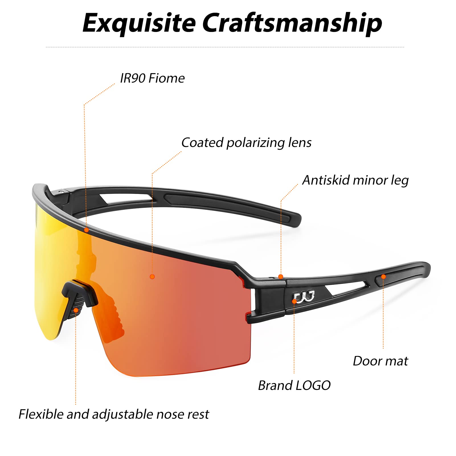 Tnvldgh Polarized Cycling Glasses for Men Women,UV 400 Protection Sunglasses for Cycling,Skiing, Driving,Baseball Running (Black, Red Lens)