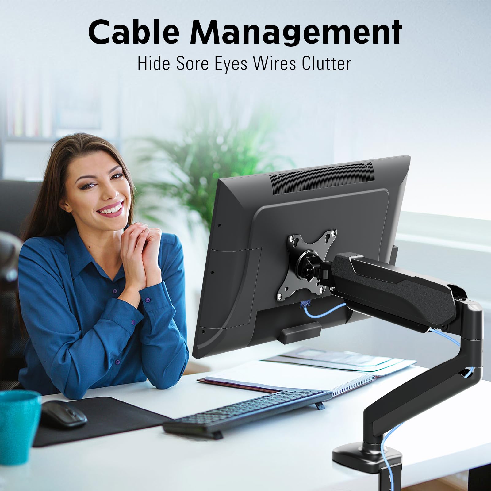 MOUNTUP Single Monitor Desk Mount, Adjustable Gas Spring Monitor Arm Support Max 32 Inch, 4.4-17.6lbs Screen, Computer Monitor Stand Holder with Clamp/Grommet Mounting Base, VESA Mount Bracket, Black