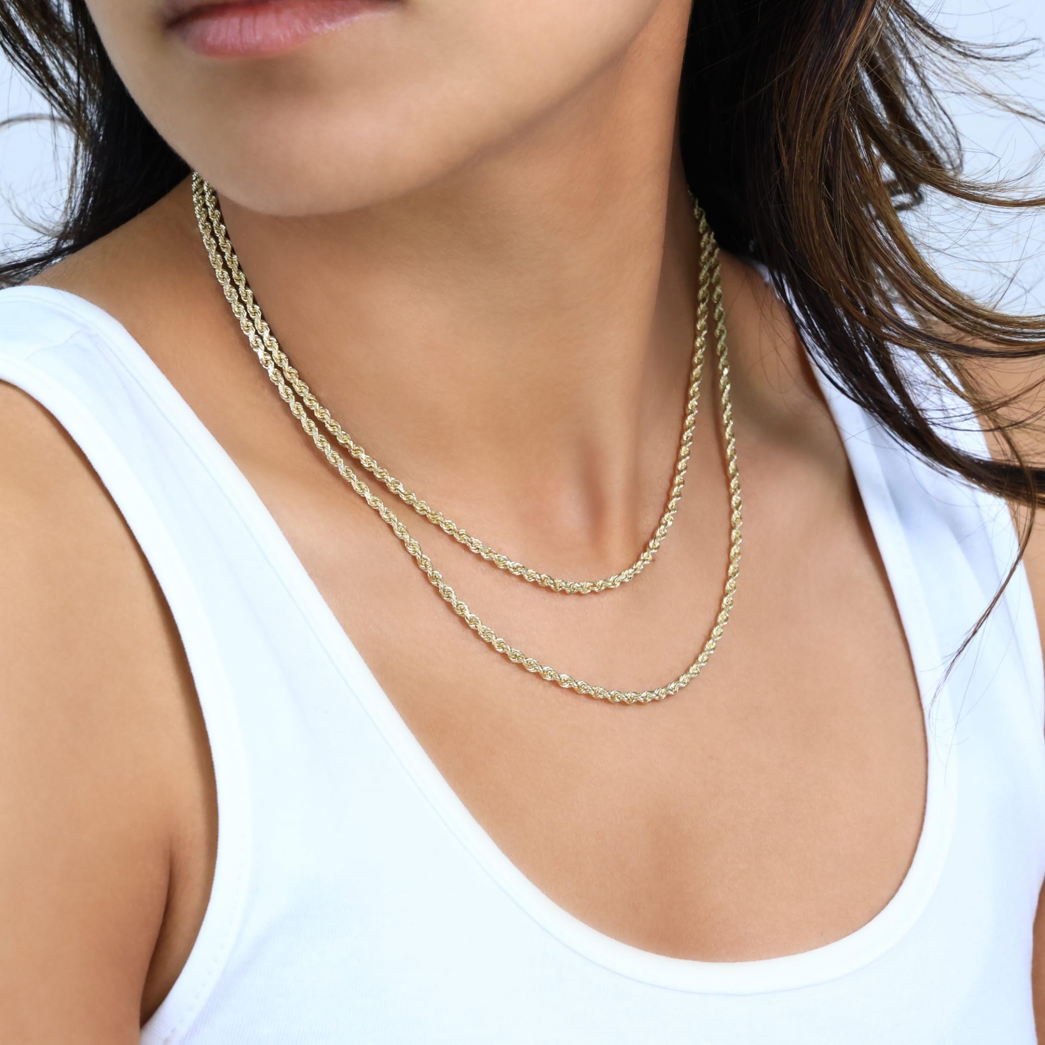 Nuragold 14k Yellow Gold 2.5mm Solid Rope Chain Diamond Cut Link Pendant Necklace, Mens Womens Jewelry 16" 18" 20" 22" 24" 26" 28" 30"