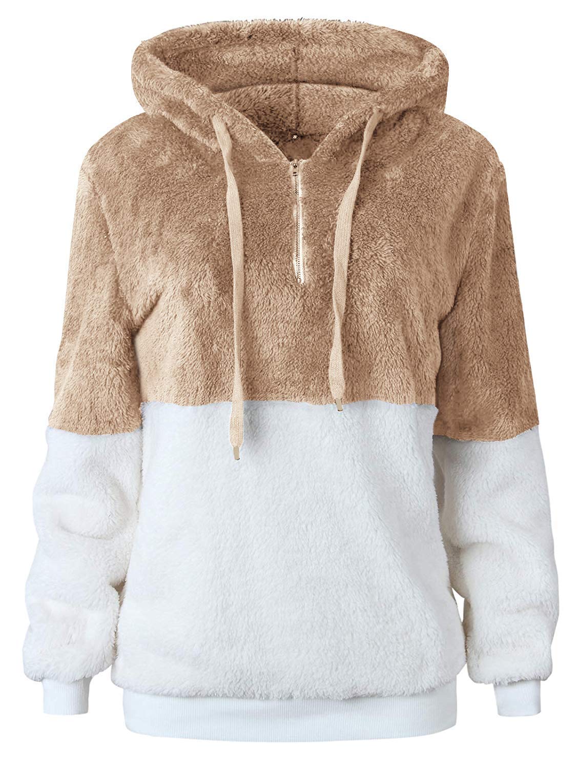 Romanstii Women's Oversized Sherpa Pullover Pockets Hoodie 1/4 Zip Sweatshirt for Christmas Dark Pink XXL