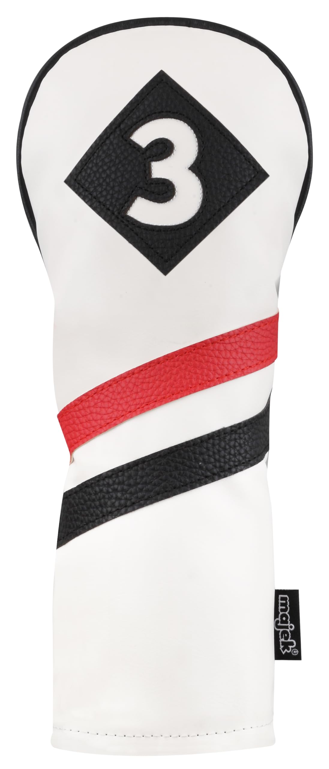 Majek Retro Golf Headcovers White Red and Black Vintage Leather Style 1 3 5 Driver and Fairway Head Covers Fits 460cc Drivers Classic Look