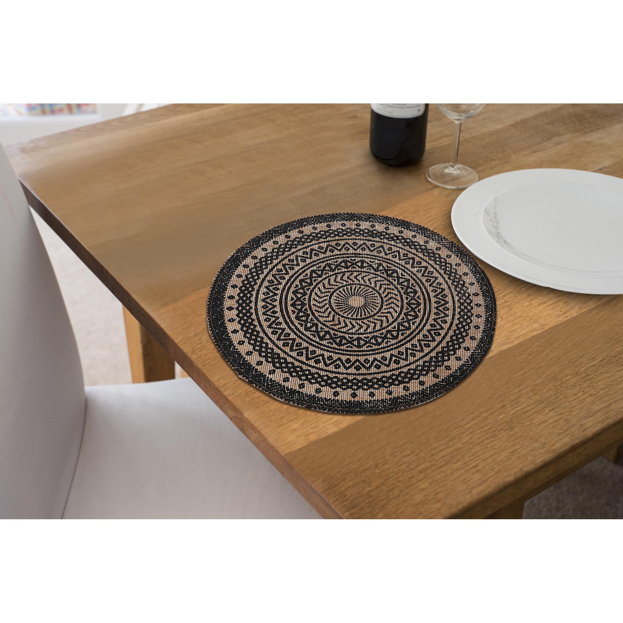 Maison Concepts Round Jute Placemat Black Mandala - Set of 12