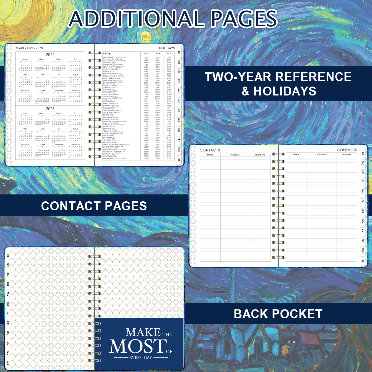 Planner 2022-2023 - Weekly & Monthly Planner 2022-2023, Jul 2022 - Jun 2023, 8.5" x 6.4", Flexible Cover, Strong Twin-Wire Binding, Premium Paper, 12 Monthly Tabs, Inner Pocket, Elastic Closure
