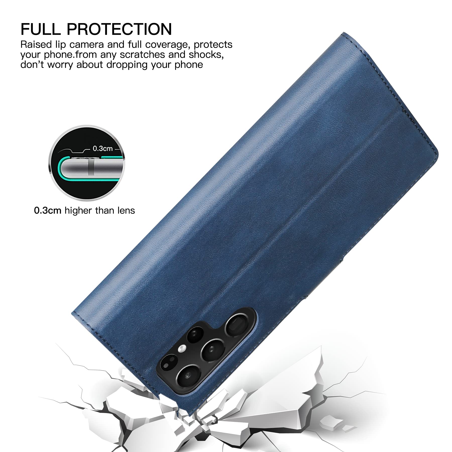 Paton Wallet Case for Samsung Galaxy S22 Ultra,PU Leather Galaxy S22 Ultra 5G Case with Card Holster Stand Magnetic Closure,Shockproof Fold Protective Phone Case for Samsung Galaxy S22 Ultra (Blue)