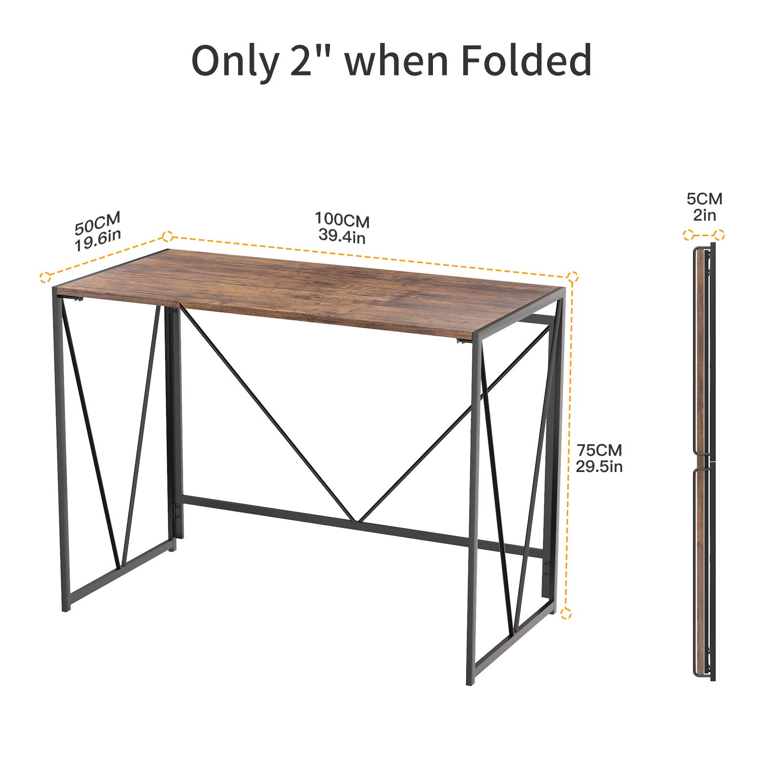 NOBLEWELL 39 inch Grained Brown Folding Computer Desk Table for Home Office