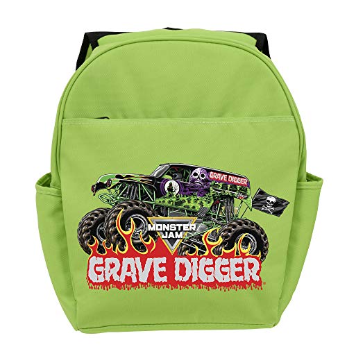 Monster Jam Grave Digger Personalized Backpack with Custom Name Printed on Green Book Bag | Zippered Compartments and Side Water Bottle Pockets | Youth Size School Bag