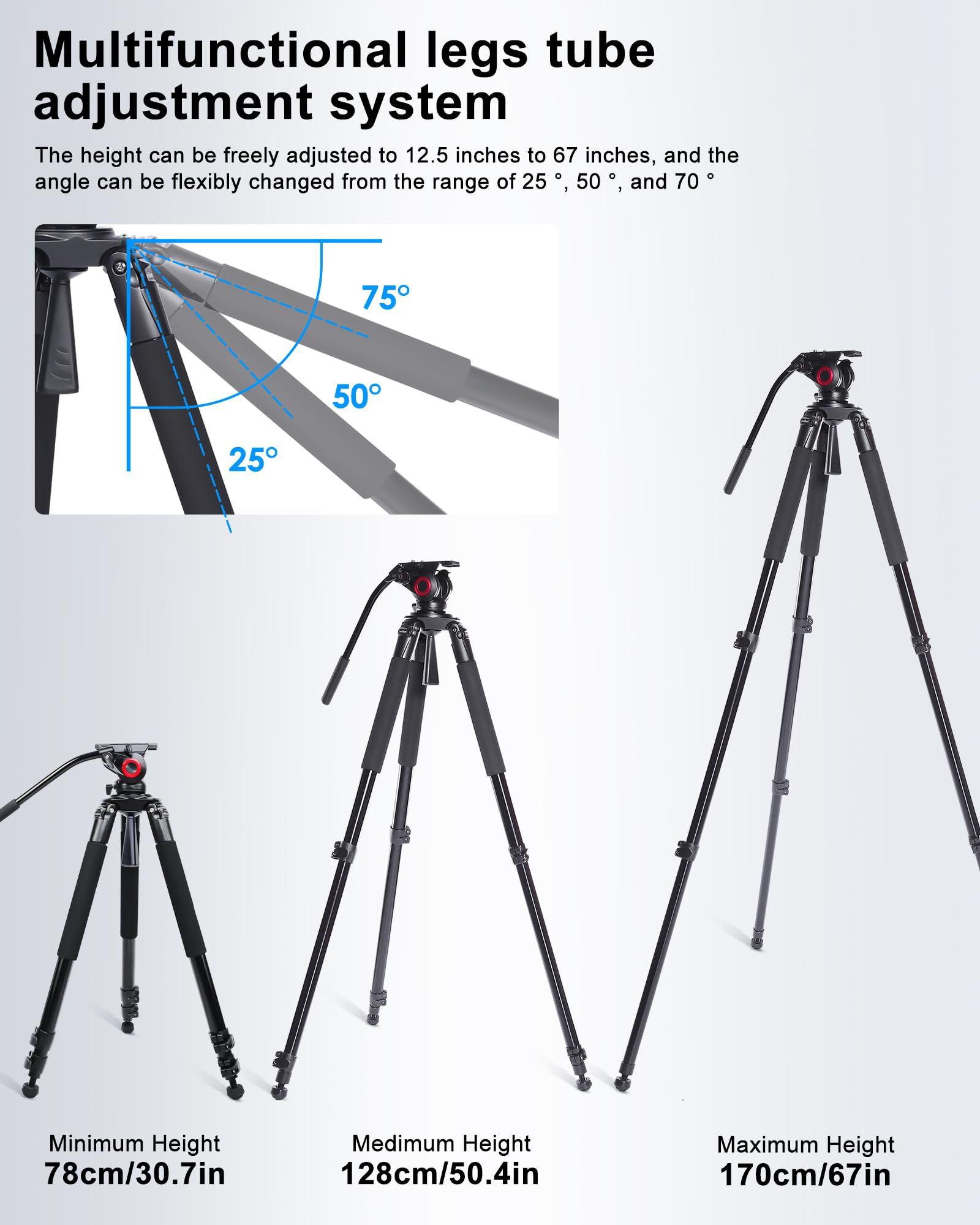 miliboo Heavy Duty Video Tripod,Aluminum Tripod for Camera, Professional Shooting Tripod with Fluid Head,MaxLoad 22lbs (MTT701A)