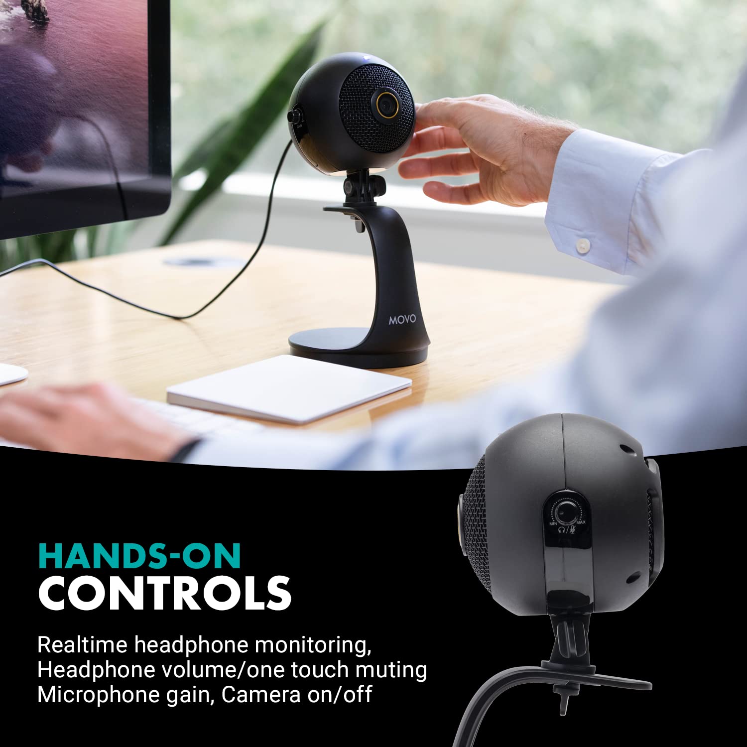 Movo WebMic-HD Webcam and Condenser Microphone - 1080p HD Webcam and Pro Cardioid Condenser Mic - HD USB Camera and Computer Microphone for Streaming, Gaming, Work-from-Home, Video Calls