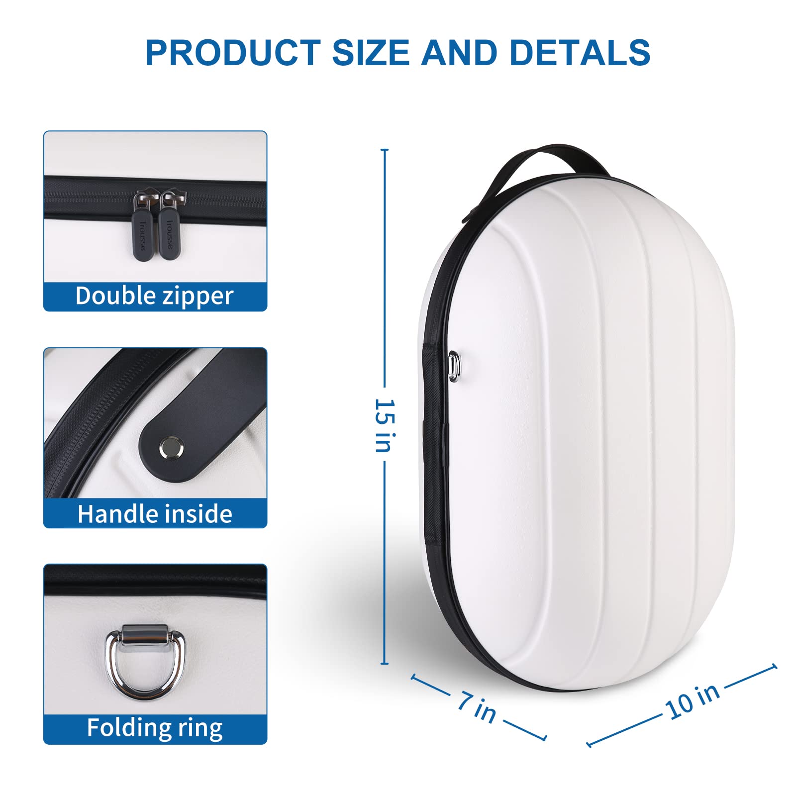 TROUSSE Hard Carrying Case for Meta/Oculus Quest 2 Accessories VR Headset with Elite Strap,Touch Controllers and Other Accessories,Travel Case Protective Cover Storage Large Space Bag-White