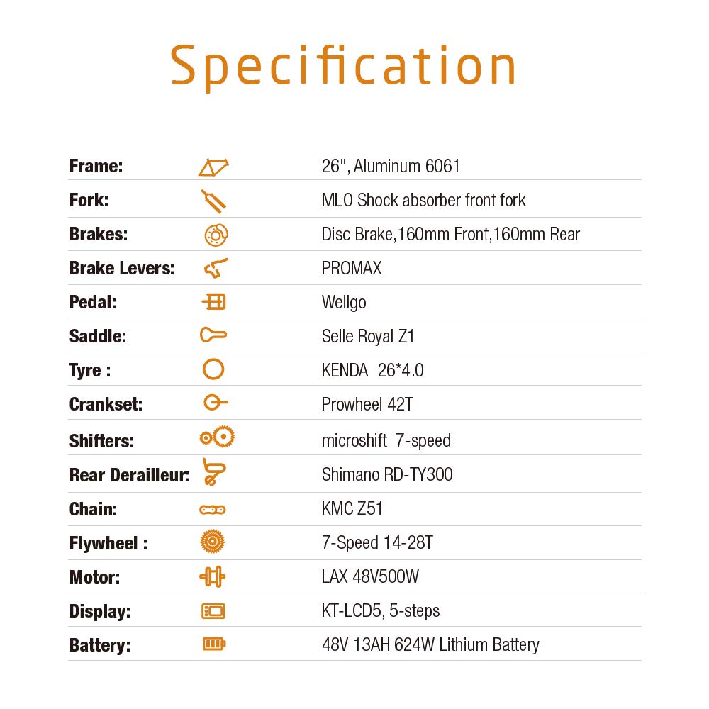 MZZK Electric Bike 7-Speed Powerful E-Bike with 48V Lithium Battery & Multi-Function Display (26" Mountain Bike-Orange)