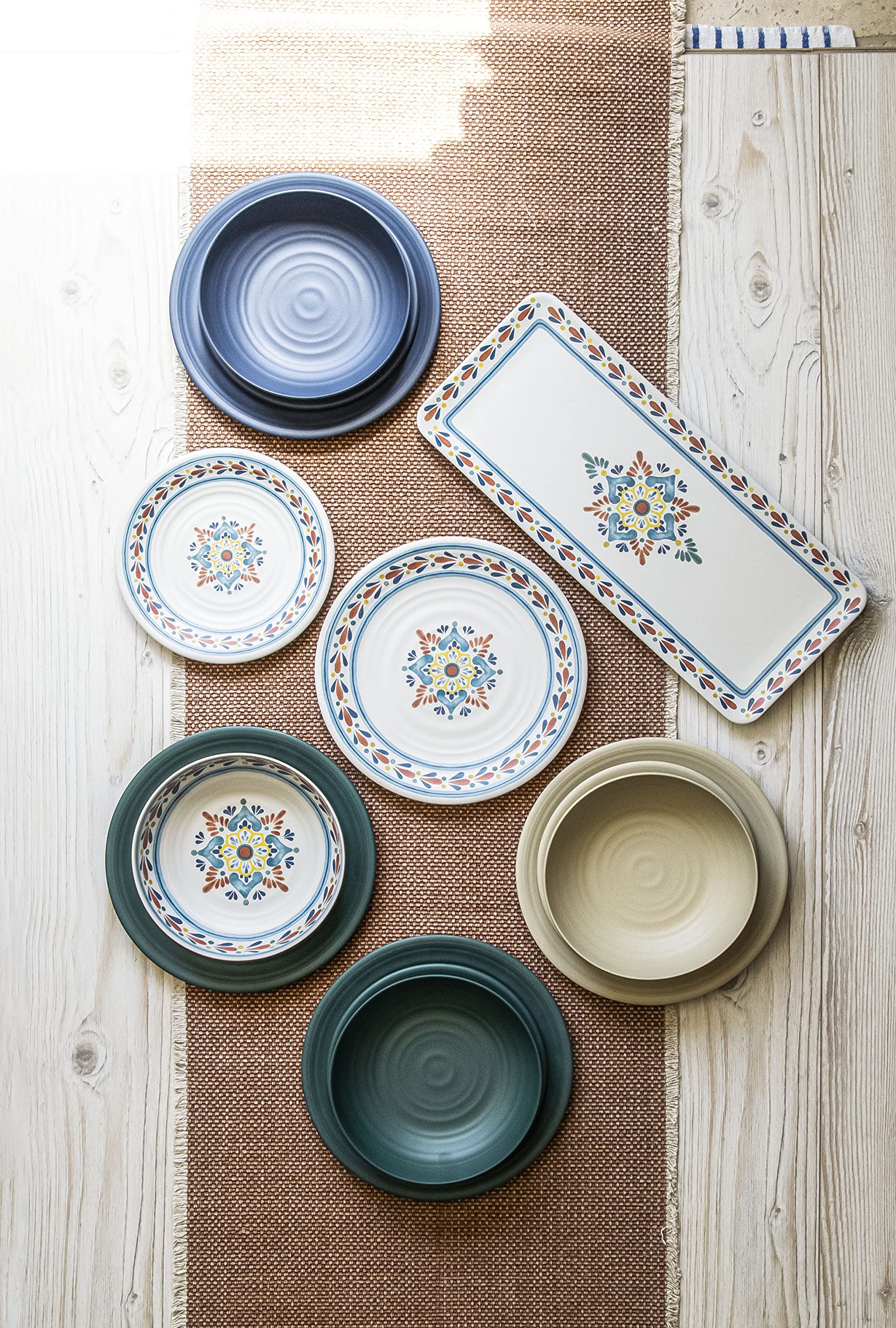 TarHong Planta Artisan Solids Low Bowl, Planta (Majority Plant Based with Melamine Binder), Shatterproof, Indoor/Outdoor Entertaining, Matte Teal, Set of 6