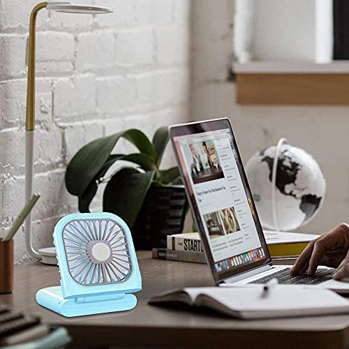 Mini-Portable-Personal-Fan , 3 Speeds Adjustable , Foldable Rechargeable Handheld Small USB Neck Fan Quiet for Home Office Desk Outdoors (Blue)
