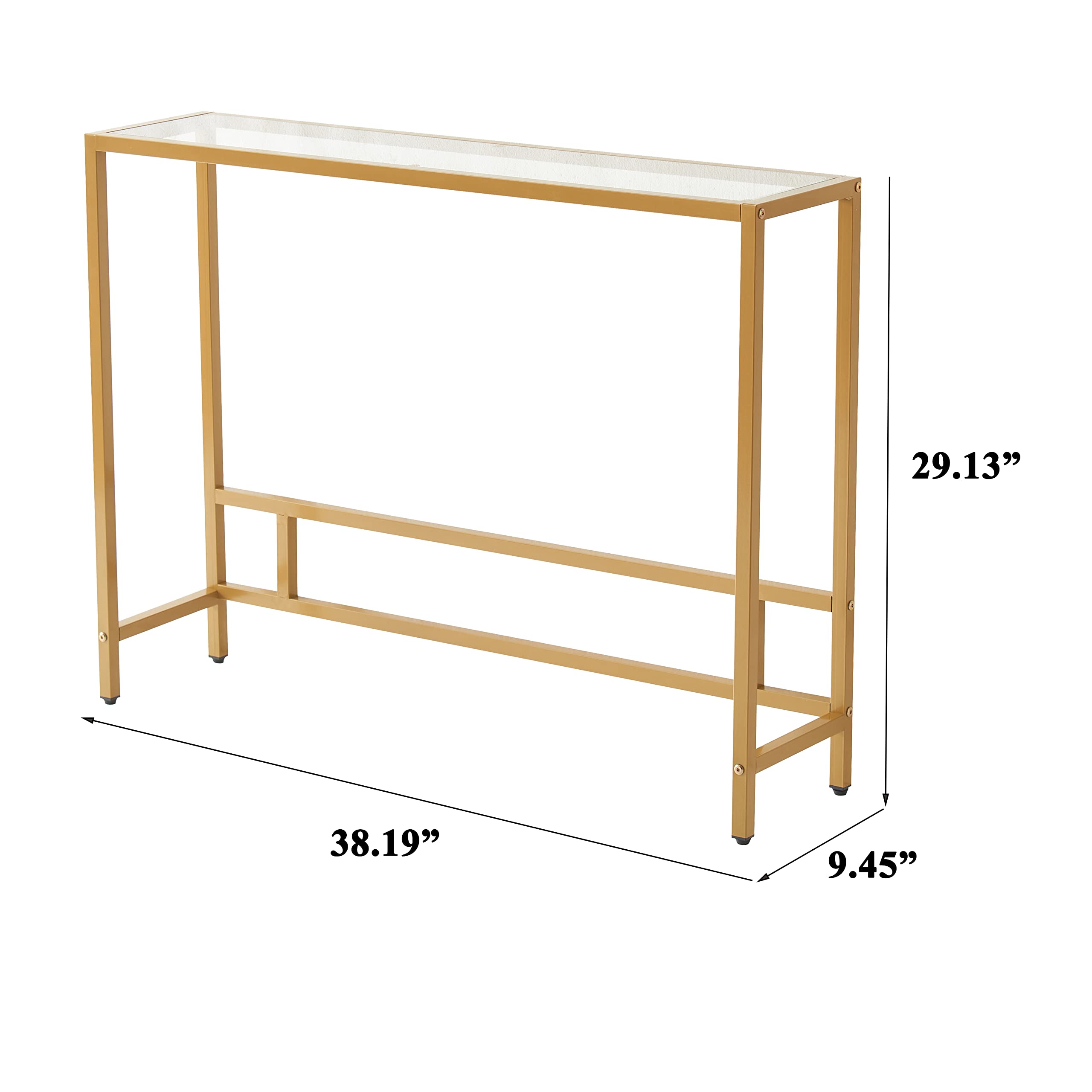 MAJARO Small Modern Console Table for Entryway, Tempered Glass with Golden Metal Frame Sofa Table for Living Room, Hallway, Office