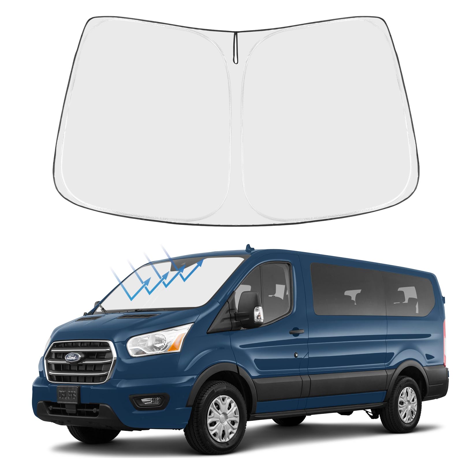 Proadsy 2024 Upgrade Front Windshield Sun Shade Foldable Sunshade Protector Custom Fit 2024 2023 2022 2021 2020 2019 2018 2017 2016 2015 Ford Transit Accessories