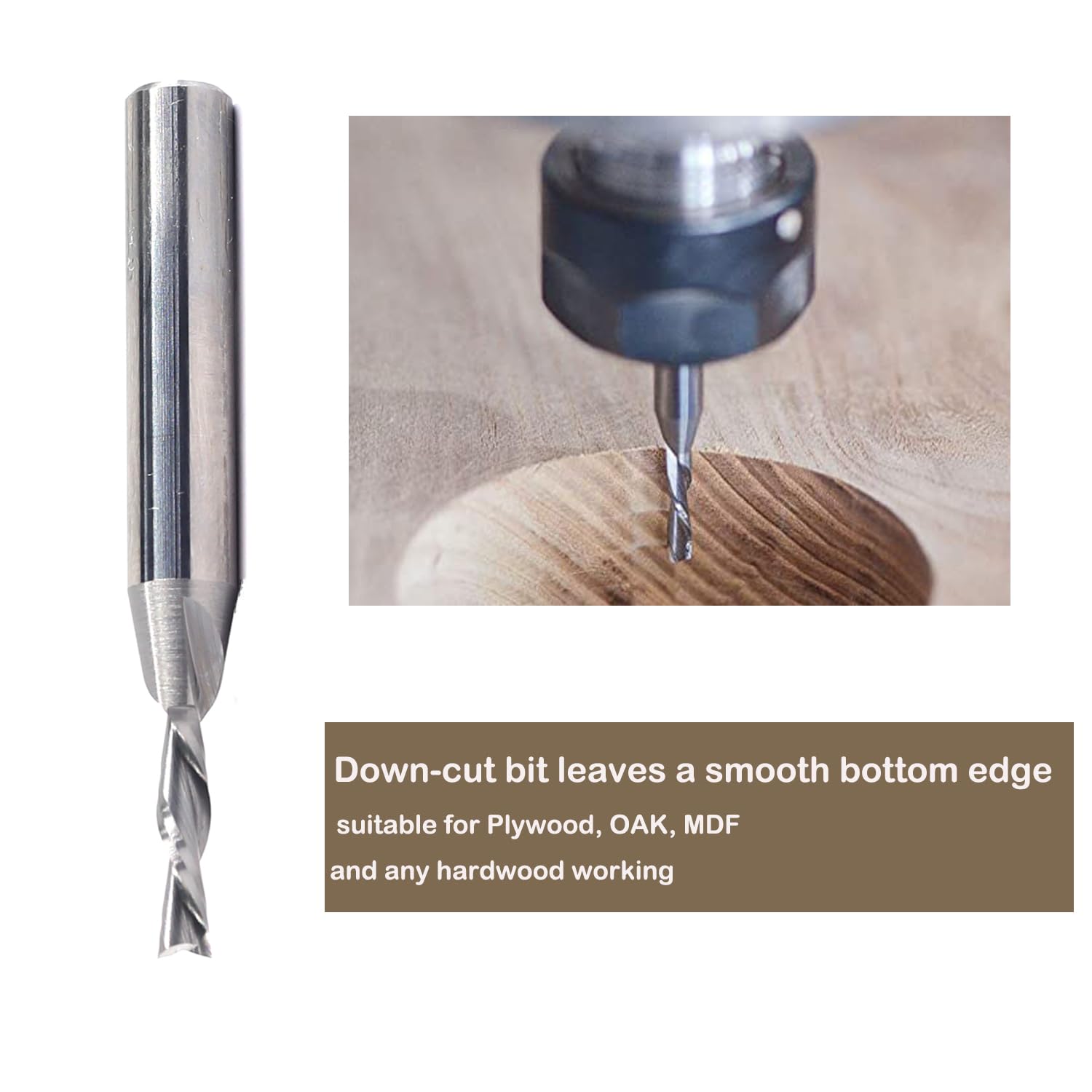 Promsa Spiral Router Bit 1/4 inch Shank, Down-Cut 1/8 inch Cutting Diameter, 1" Cutting Length, Extra Long 3 inch Solid Carbide CNC Router Bits for Wood Cut, Carving