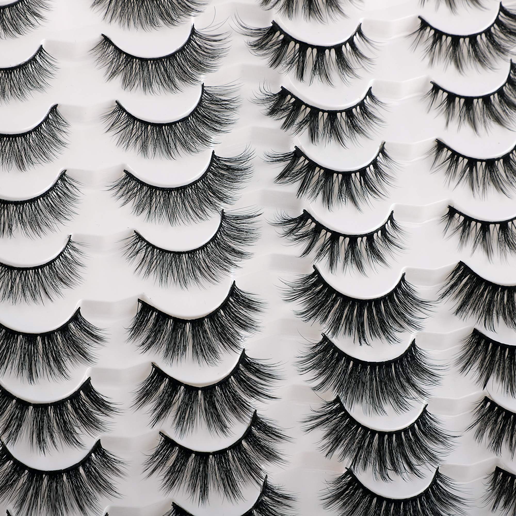 Pawotence 3D Faux Mink Lashes Pack Natural Cat Eye Lashes Wispy 20 Pairs Fake Eyelashes Pack 4 Styles Mixed Soft Lightweight Reusable Handmade False Eyelashes Multipack