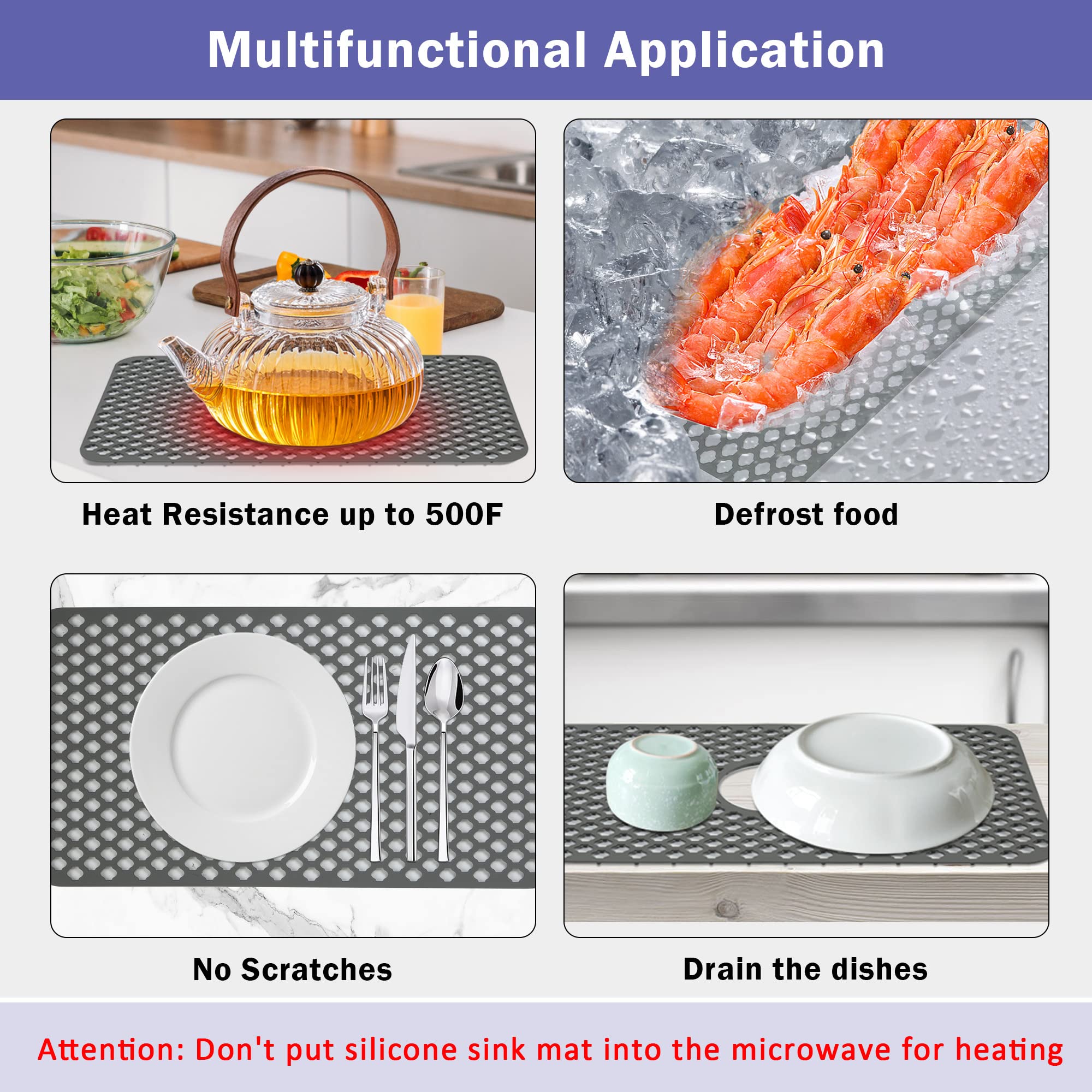 URMONA Sink Protectors for Kitchen Sink, 24.8'' x 13'' Silicone Sink Mat, Sink Mats for Bottom of Kitchen Stainless Steel Sink, Non-Slip Folding Sink Mat for Kitchen Sink