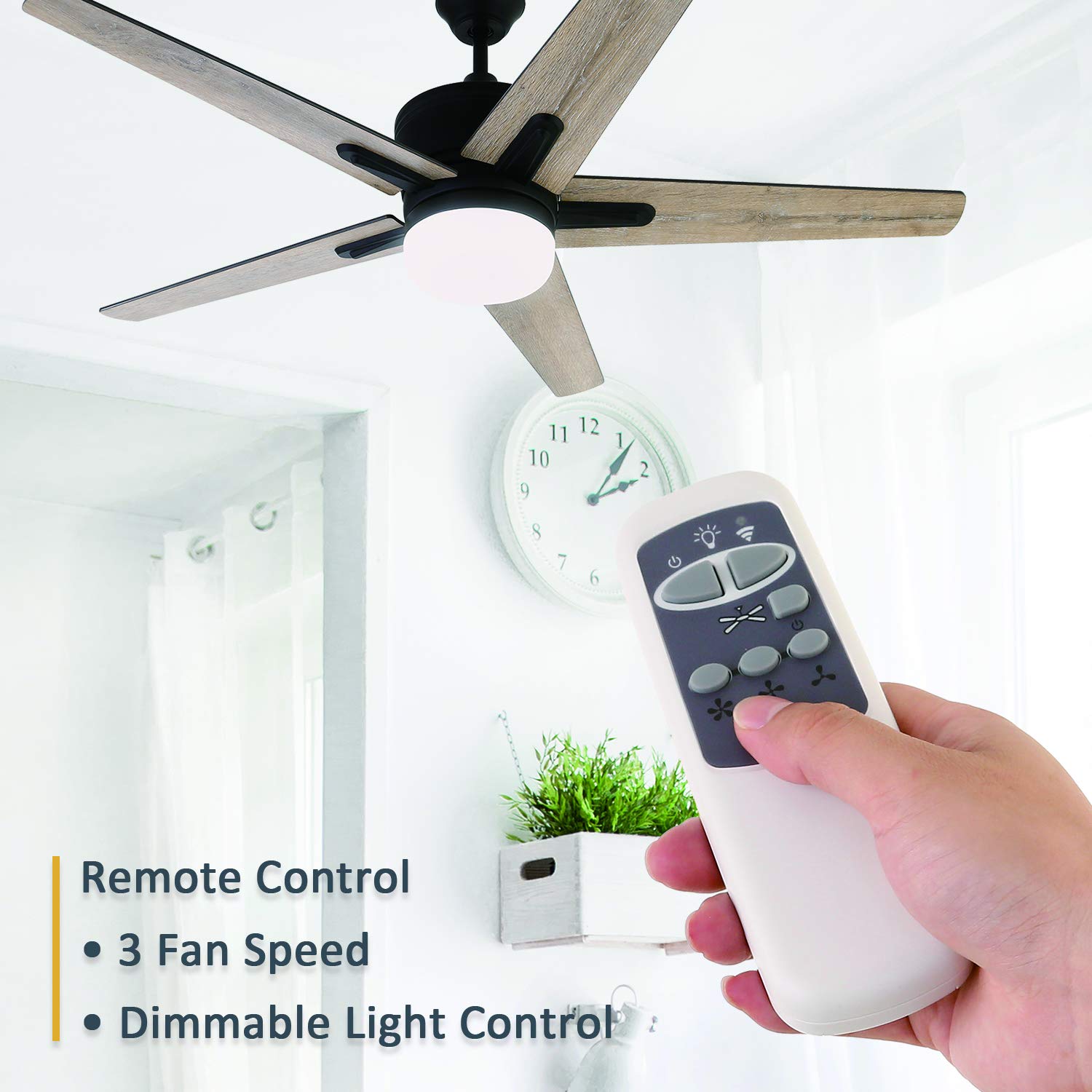 Nocolliny Industrial-Rustic Ceiling Fan 52" with Dimmable LED, Remote Control, Reversible Blade