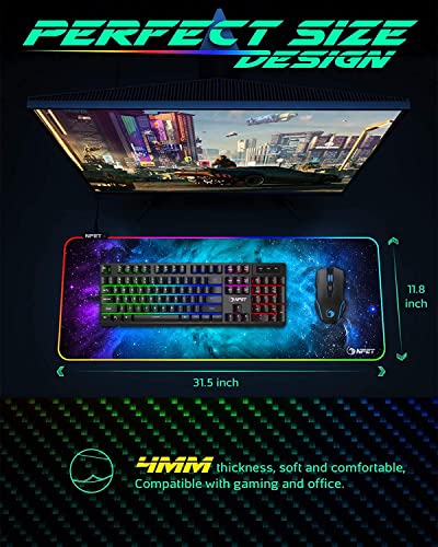 NPET MP02-SP Gaming Mouse Pad, Cloth Mouse Pad, Anti-Slip Base, RGB Backlit, Stitched Edges, Water-Resistant, Optimized for Gaming Sensors, XL