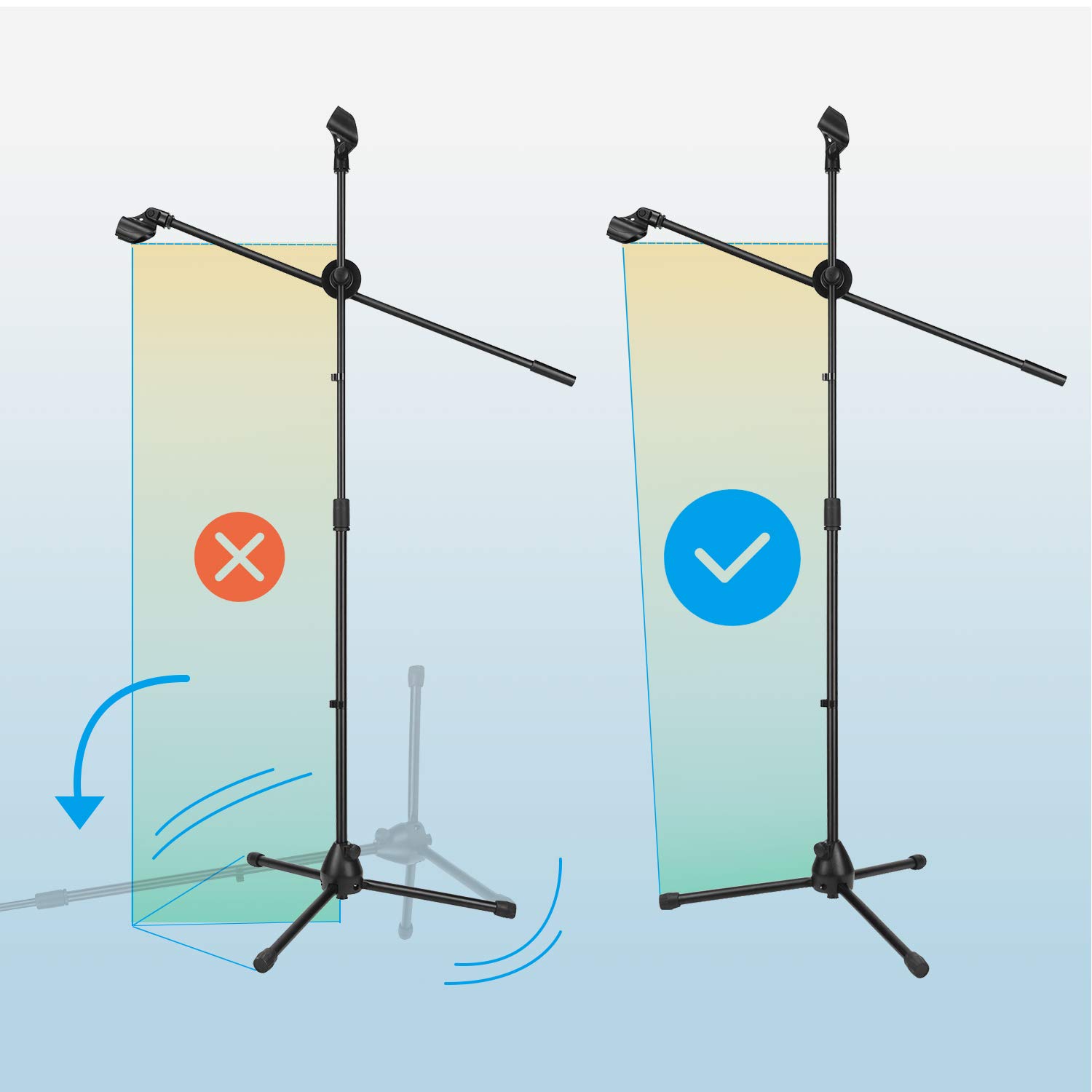 Moukey Mic Stand, Tripod Boom Microphone Stands with 4 Non-Slip Mic Clips and 4 Foam covers, Adjustable, Collapsible for Shure sm7b / sm58, 2-Pack (Black)