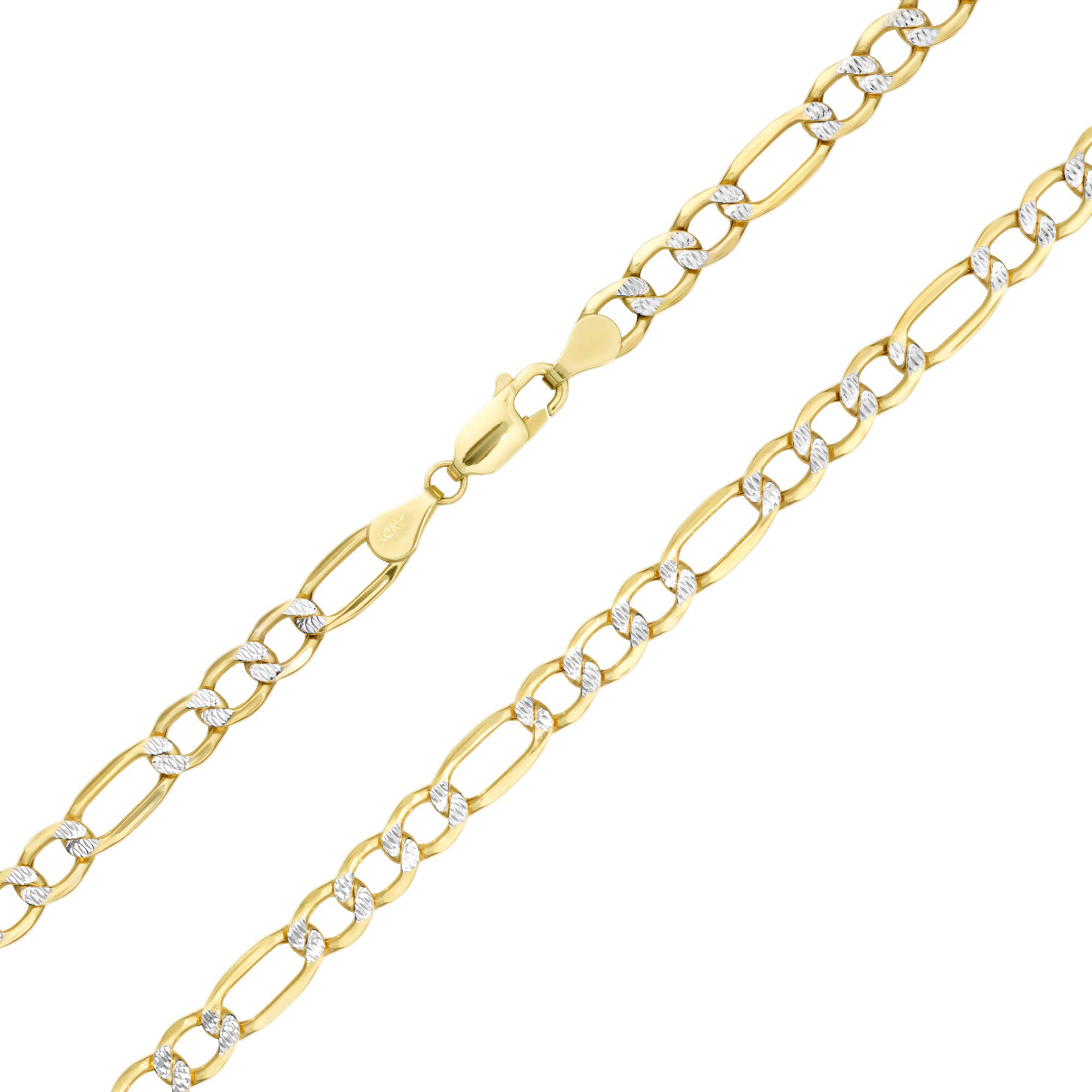 Nuragold 10k Yellow Gold 5.5mm Figaro Chain Link Diamond Cut Pave Two Tone Bracelet, Mens Womens Jewelry 7" 7.5" 8" 8.5" 9"