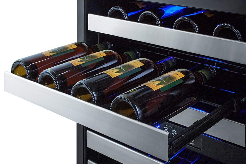 Summit Appliance ALWC532 24" Wide Built-In Wine Cellar, ADA Compliant; 46 Bottles; Automatic Defrost; Glass Door; Full-extension Shelving; Digital Control Panel; Interior Lighting