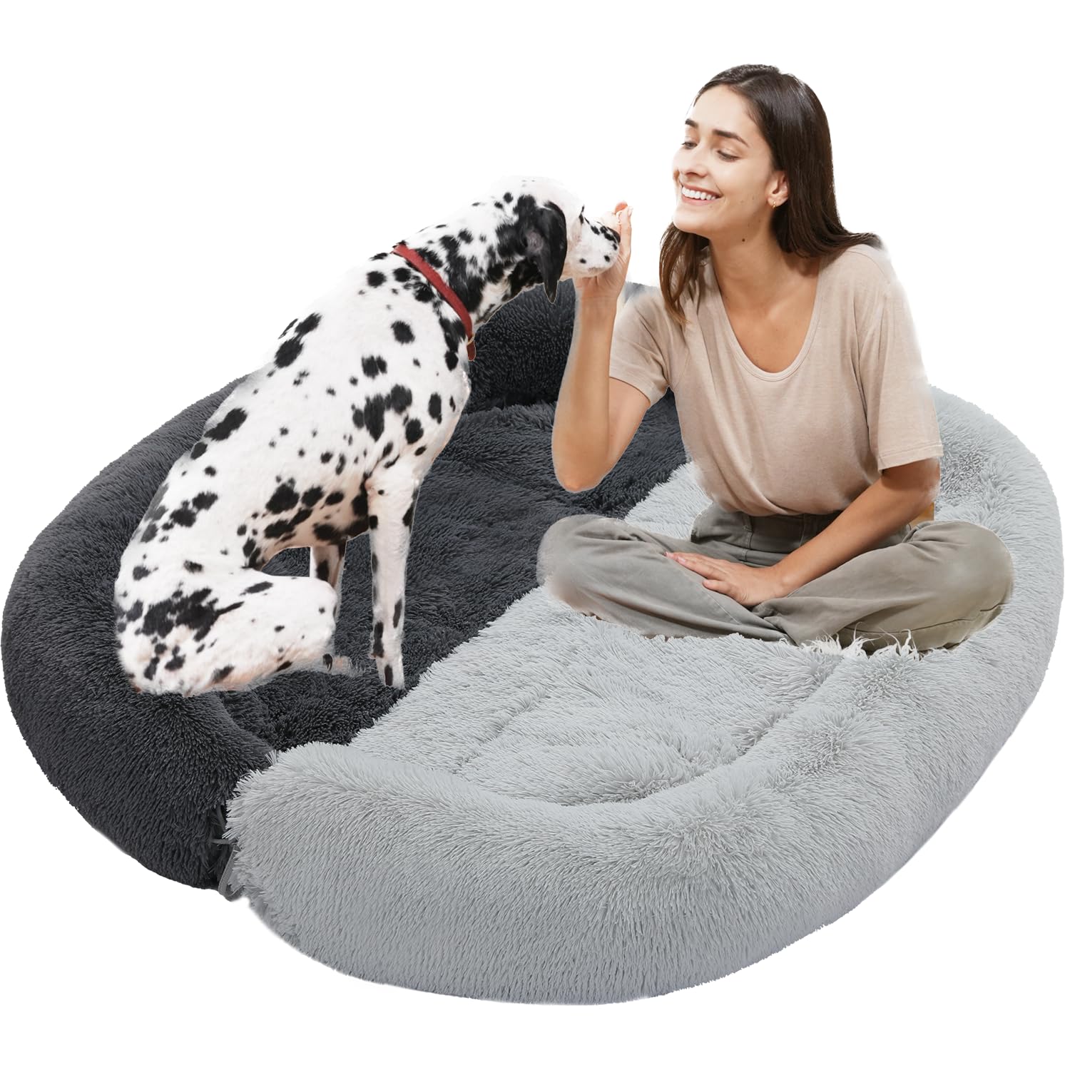 MUTTROS Modular Dog Couch, Human Dog Bed (Light Grey & Dark Grey XL Bundle