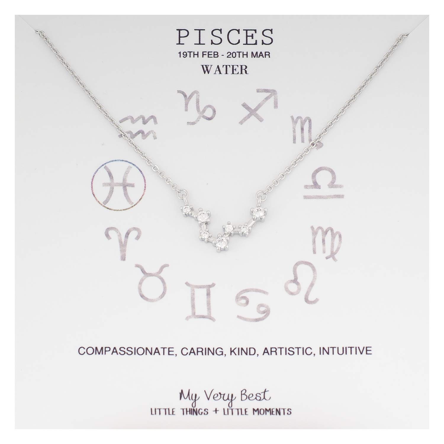 My Very Best Horoscope Constellation Zodiac Sign Necklace (Pisces (Feb 19 - Mar 20)_silver plated brass)
