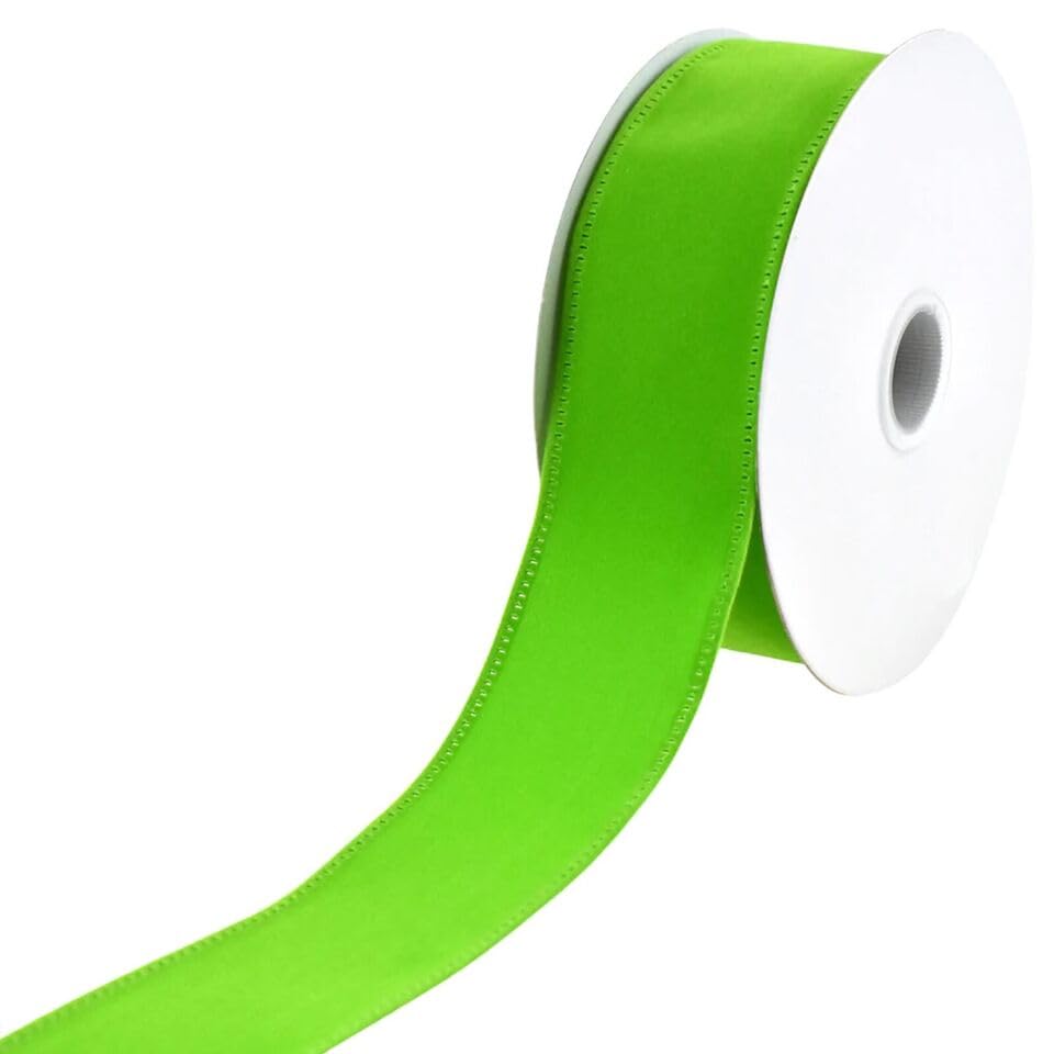 Lime Green Christmas Velvet Wired Edge Ribbon, 1-1/2-Inch, 10-Yard Buy from Tchoice
