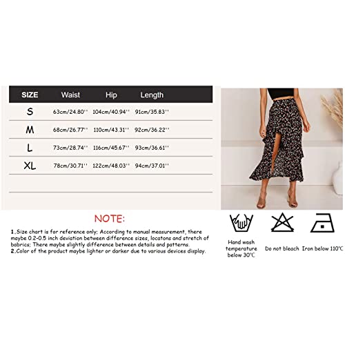 Skirts for Women Midi Length with Slit Denim Maxi Long Skirt Side Swing Dress Waist Floral Low Elastic Print Boho