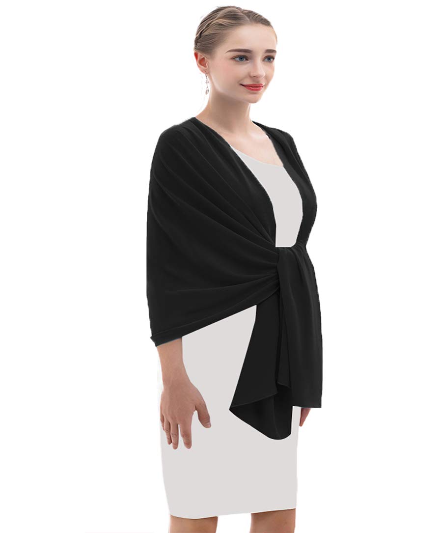 olyrjie Chiffon Shawl Womens Wrap for Evening Dress Wedding Scarf Fashion Pashmina Black