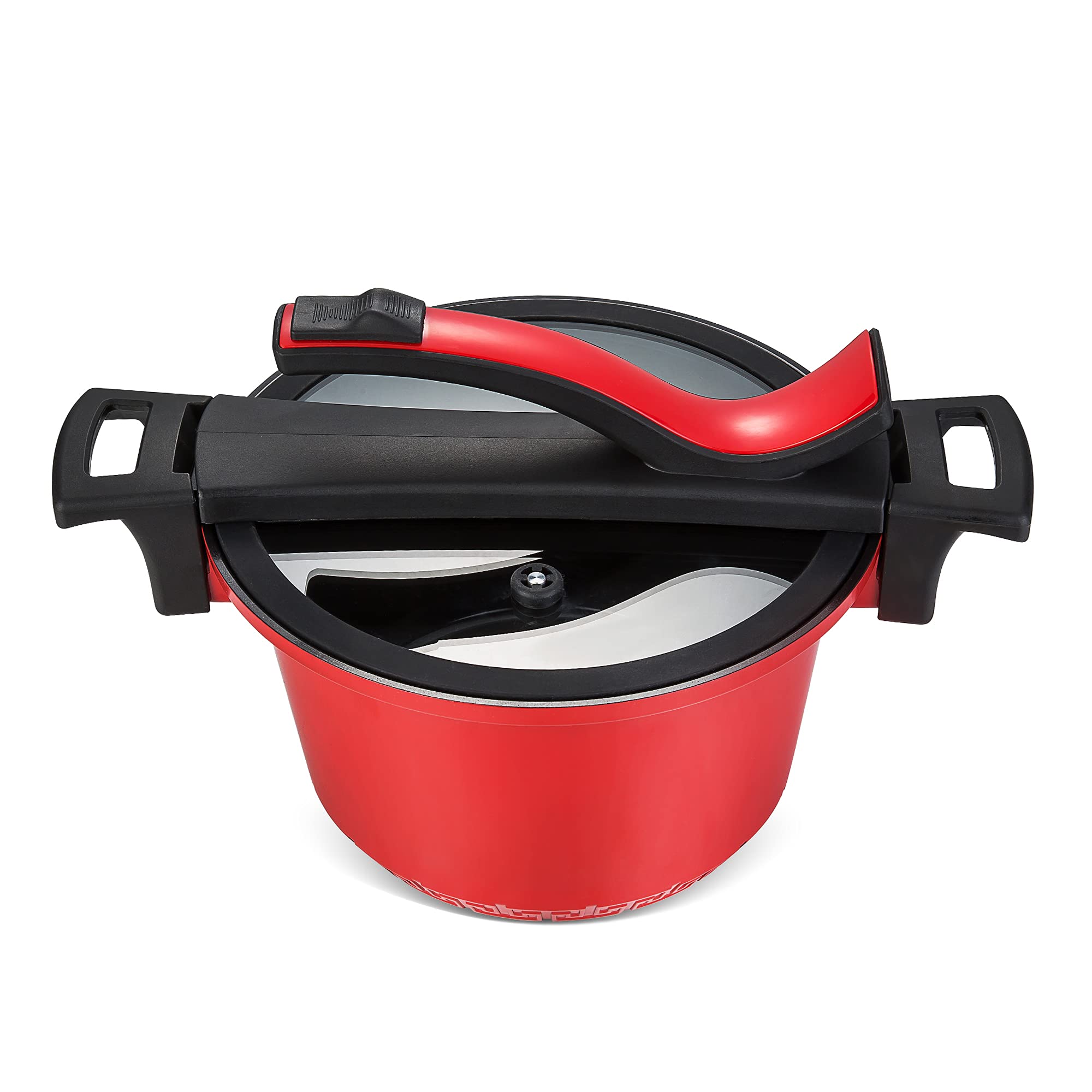 swiflon 5.8 Quart Nonstick Cast Aluminum Stock Pot, Cooking Pot with Easy Lock Low Pressure Lid, with Stainless Induction Base