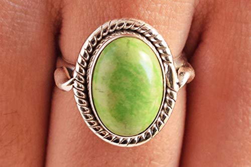 Ravishing Impressions Green Gaspeite Bridal-Wedding Unique Beautiful 925 Sterling Silver Women's Ring