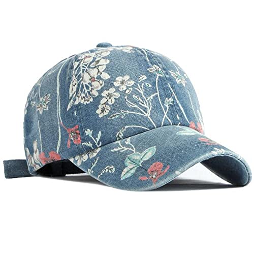 Qianuer Denim Cotton Baseball Cap for Women Adjustable Trendy Low Profile Dad Hat (Blue A)